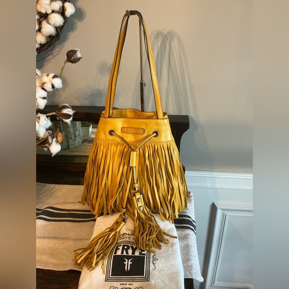 Frye | Bags | Nwot Frye Heidi Leather Fringe Bucket Hobo Bag Yellow ...